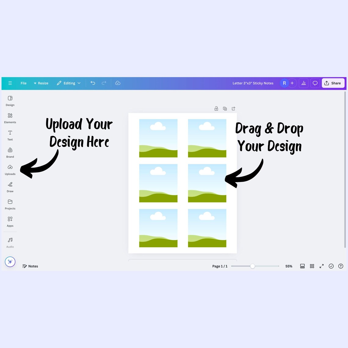 DIY Sticky Note Templates PDF & Canva 3x3"/ 4x4" Printable Sheets ...