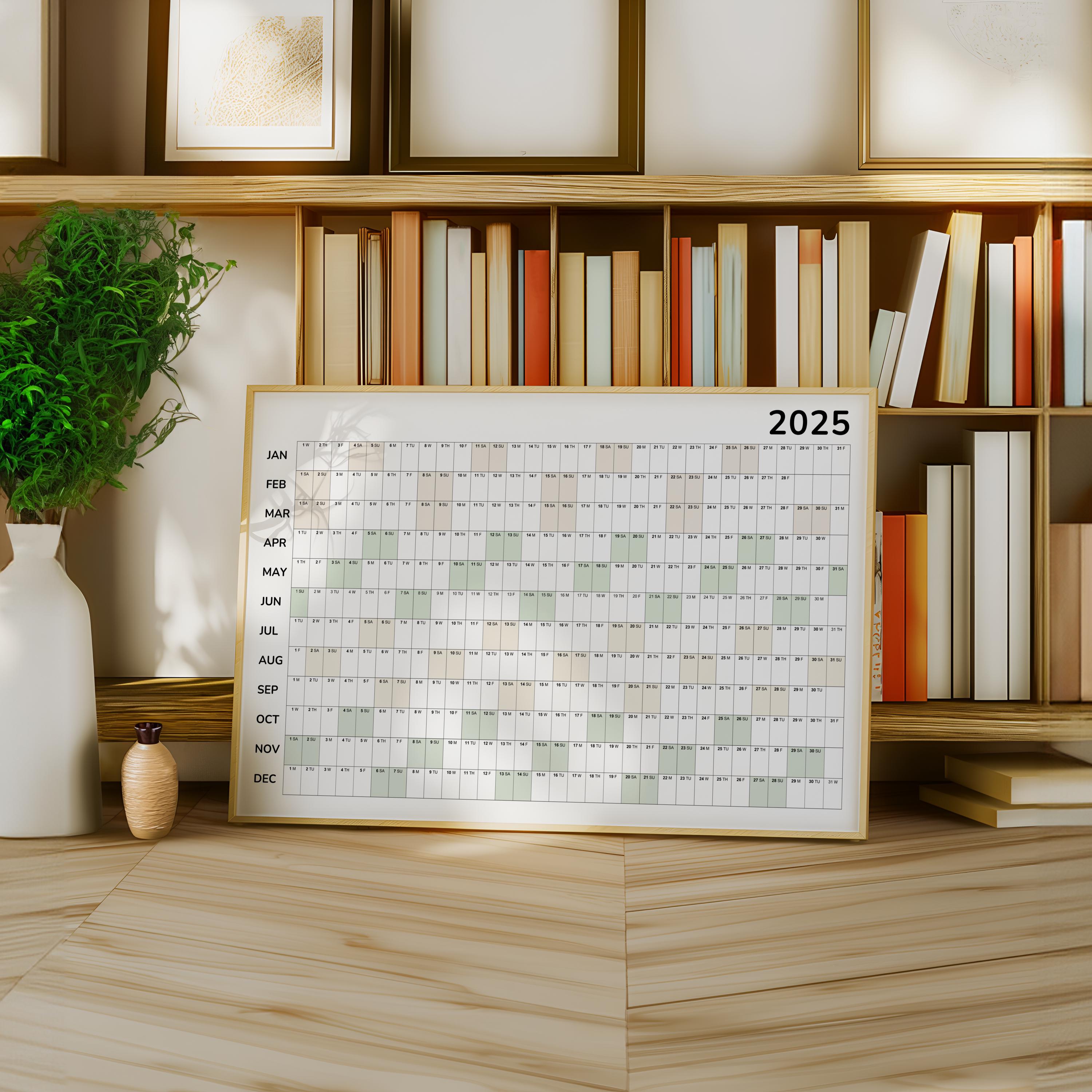 2025 Minimalist Wall Calendar: Beige & Green PDF Planner (digital ...