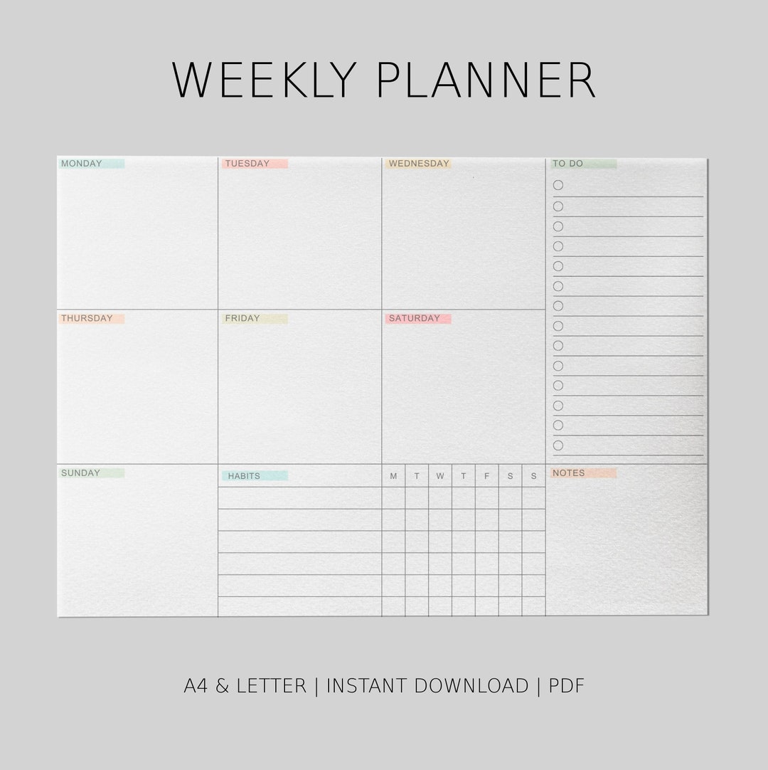 Weekly Planner Template Printable Weekly Planner Minimalist Weekly ...