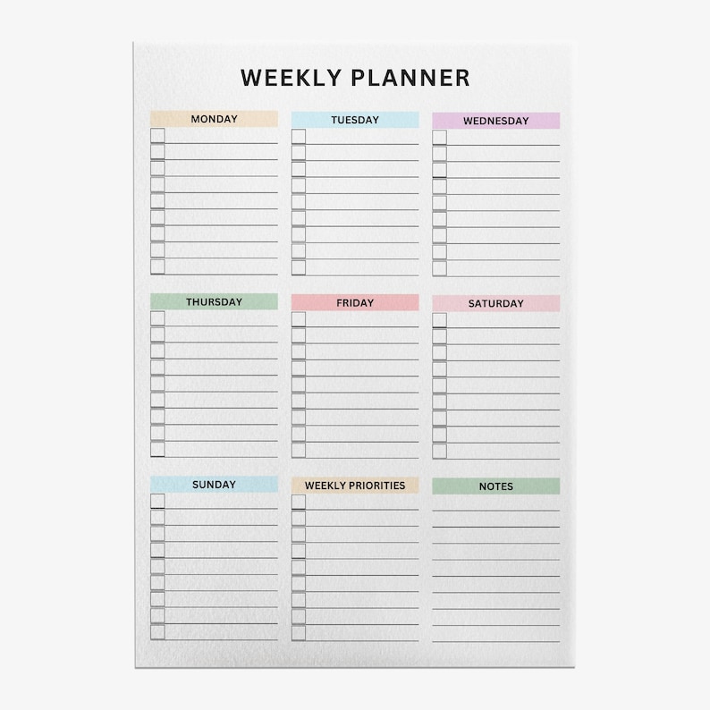 Colorful Weekly Planner: Minimalist To-do List (A4 & Letter PDF) - Etsy