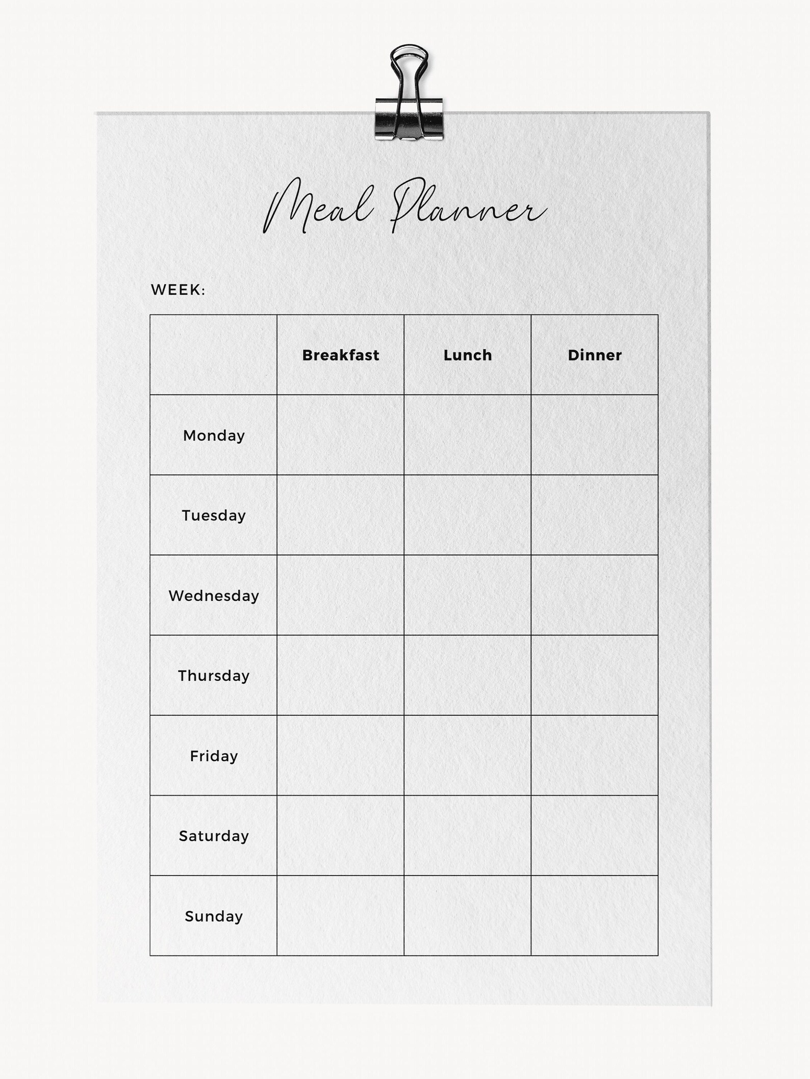 Printable Weekly Meal Planner Minimalist Meal Prep Planner PDF, Letter ...