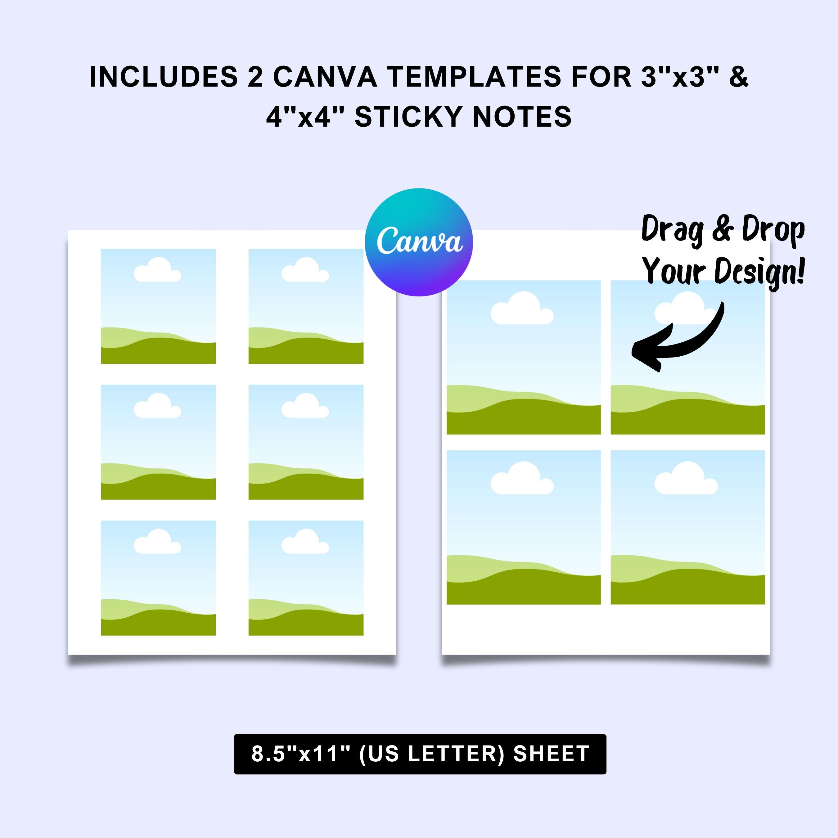 DIY Sticky Note Templates PDF & Canva 3x3"/ 4x4" Printable Sheets ...