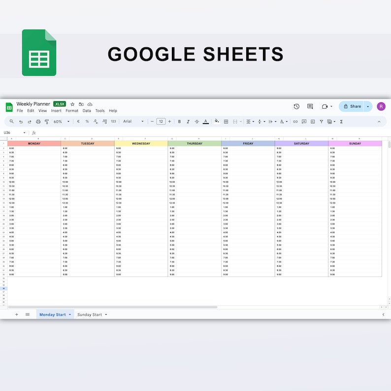 Rainbow Weekly Planner: Editable Excel & Google Sheets Template ...