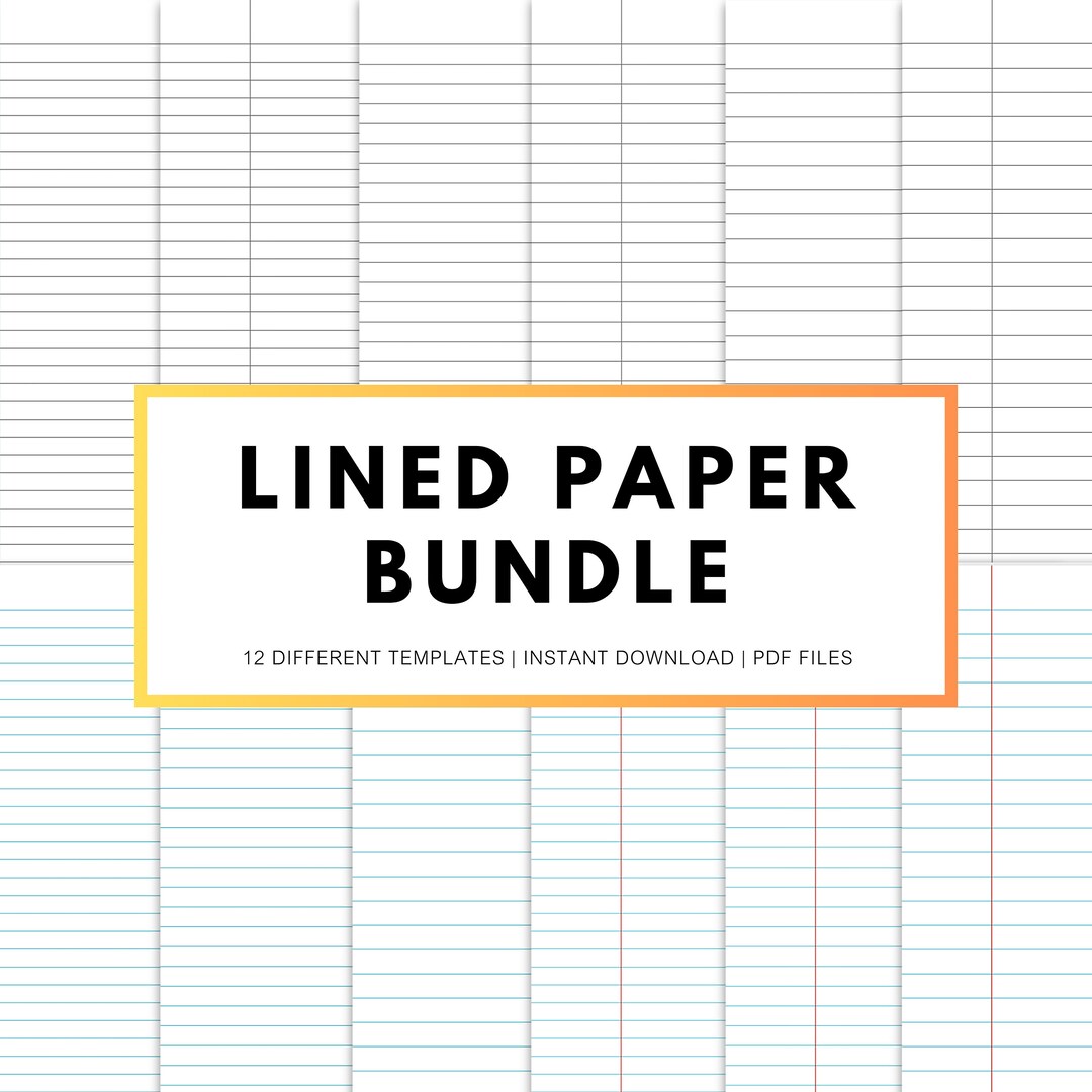 Lined Paper Bundle Printable Notebook Paper Templates Ruled Pages ...