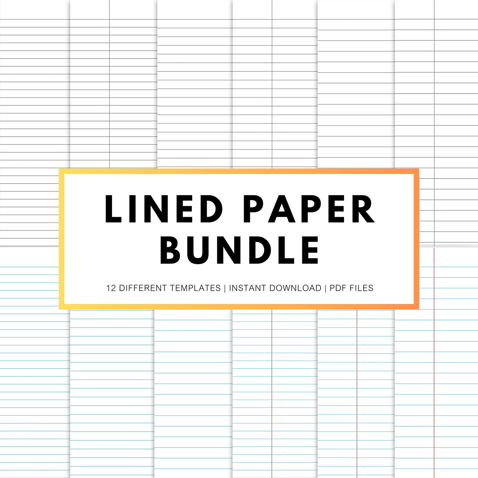 Lined Paper Bundle Printable Notebook Paper Templates Ruled Pages Wide ...