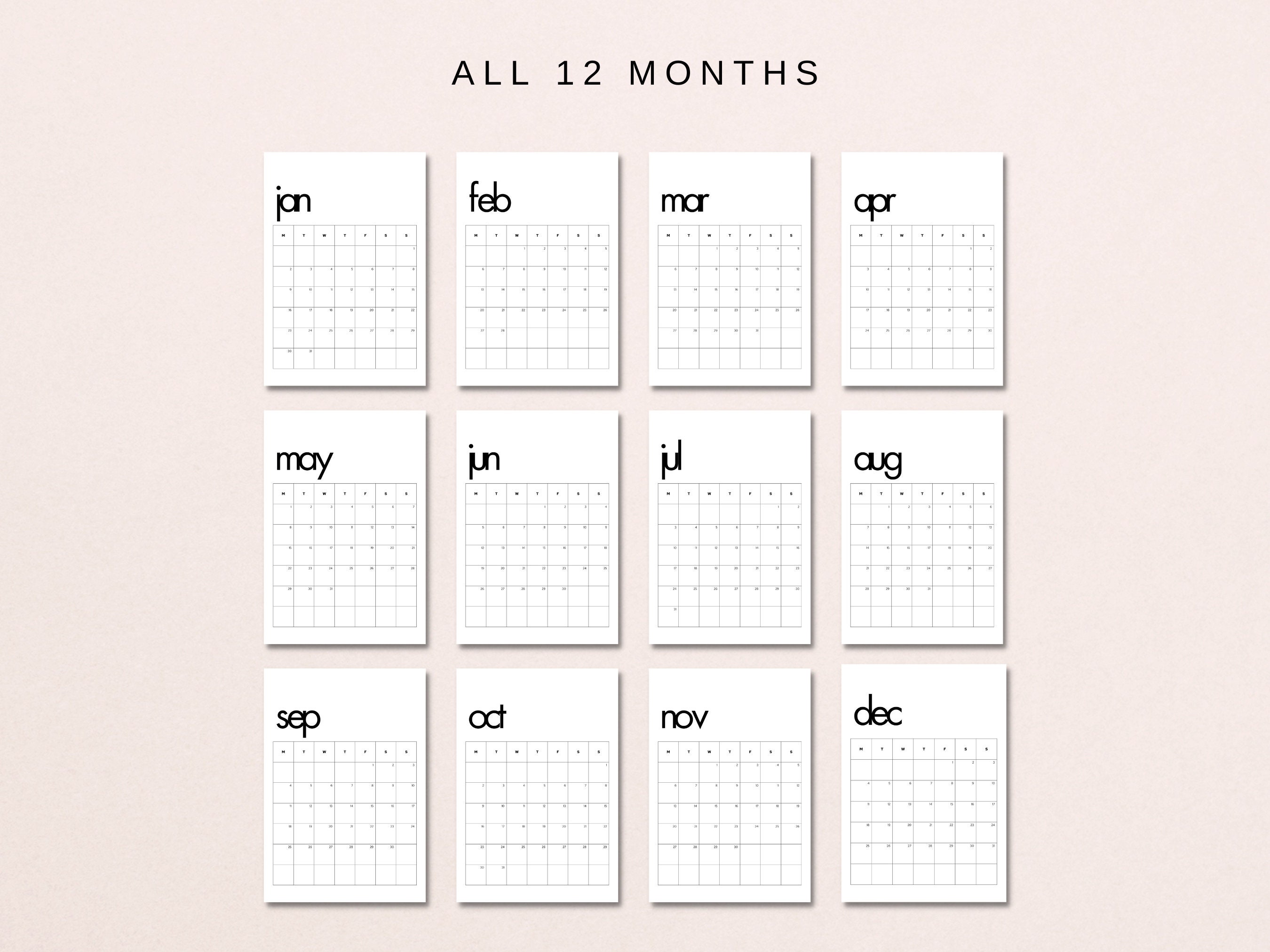 2023 Calendar Printable Minimalist Calendar Monthly Calendar - Etsy