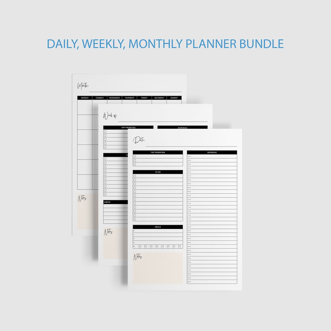 Daily Weekly Monthly Planner Bundle Printable Daily Planner Weekly ...