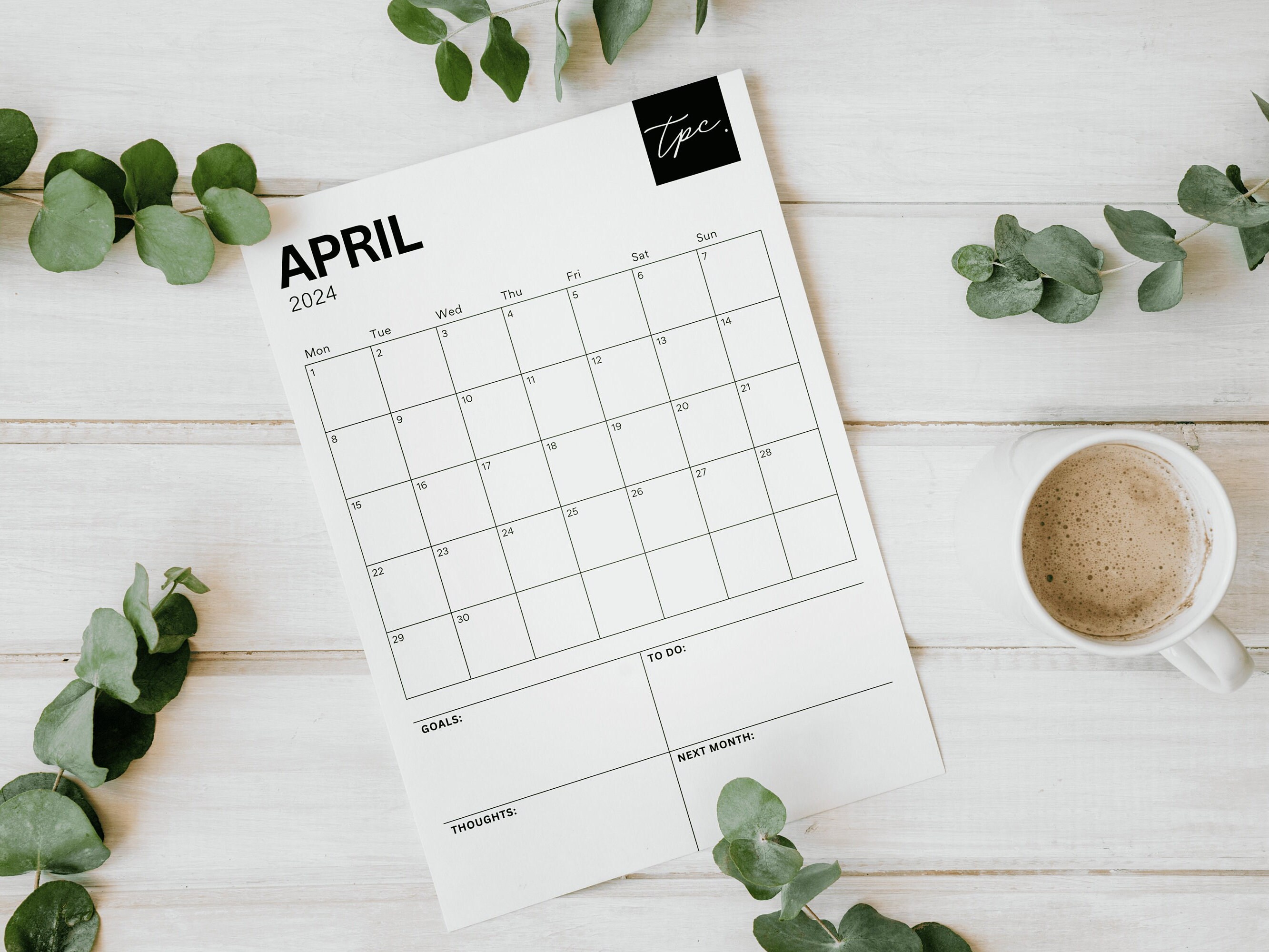 Printable Monthly Calendar 2024 Minimalist Calendar PDF Monthly Planner ...