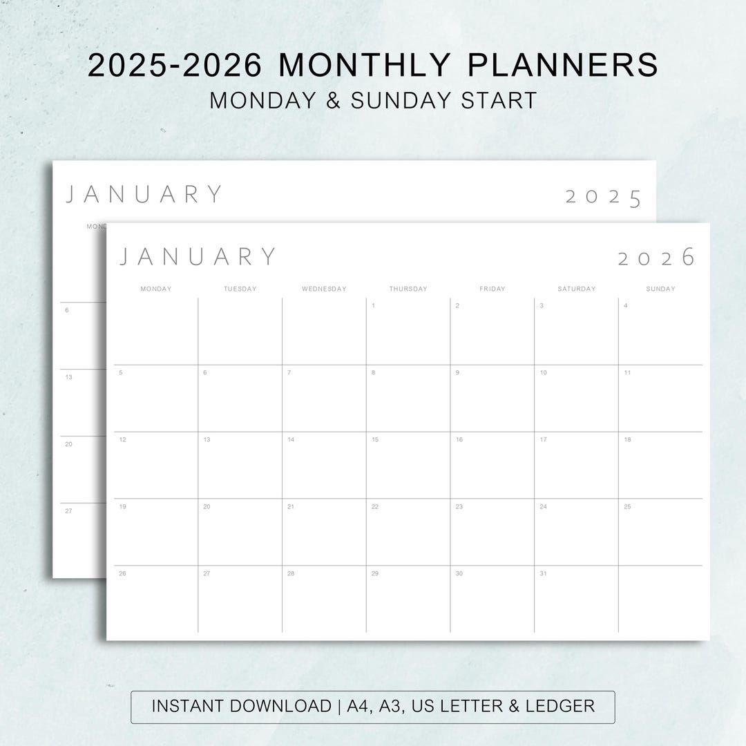 2025-2026 Calendar Monthly Planner Landscape Minimalist Monthly ...