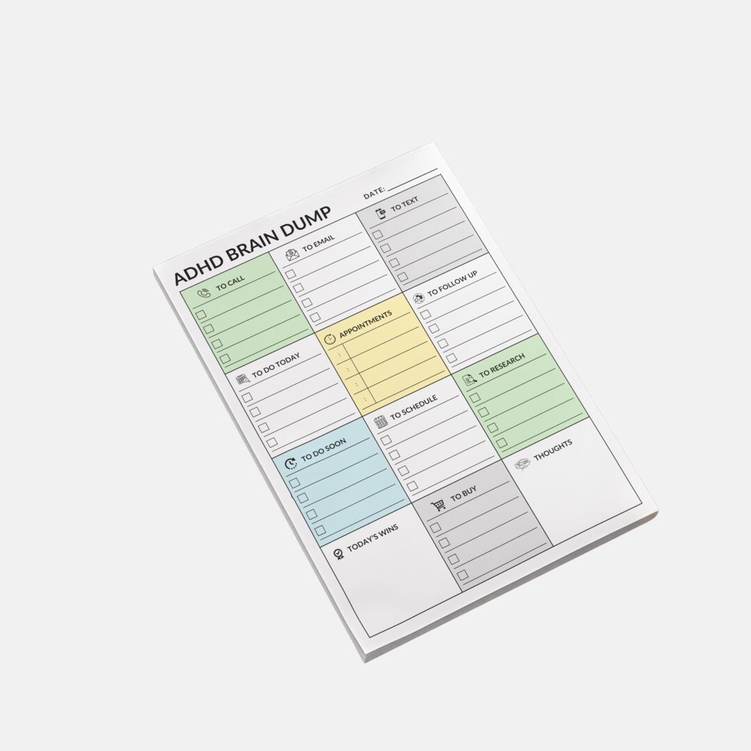 ADHD Daily Planner Pad W/ 50 Sticky Notes | Pastel Brain Dump Notepad ...