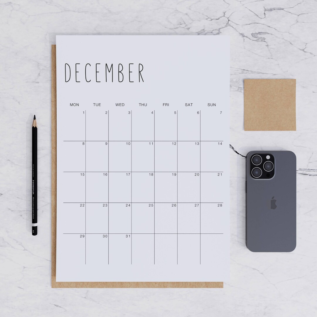 2025 Portrait Monthly Calendar Minimalist Printable PDF With Clean ...