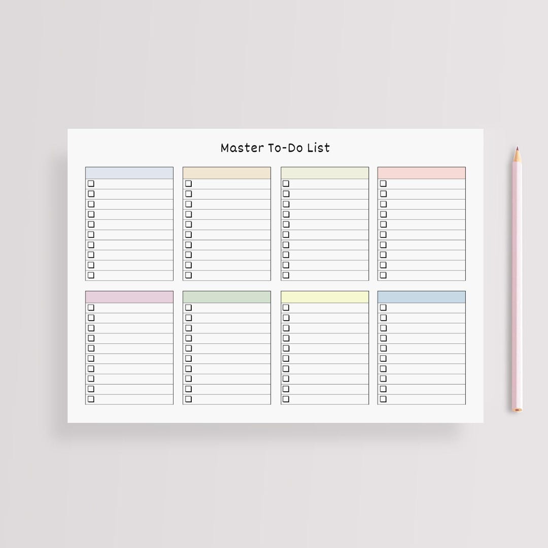 Pastel to Do List Printable Master Task Checklist With Blank Headers ...