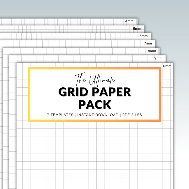 Graph Paper Pack 7 Printable Templates, A4 A5 Letter & Half, Graph Grid ...