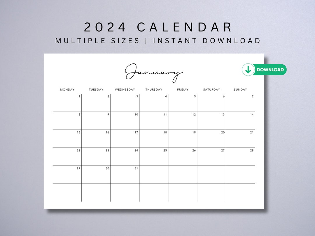 Printable 2024 Monthly Calendar PDF Minimalist Calendar - Etsy