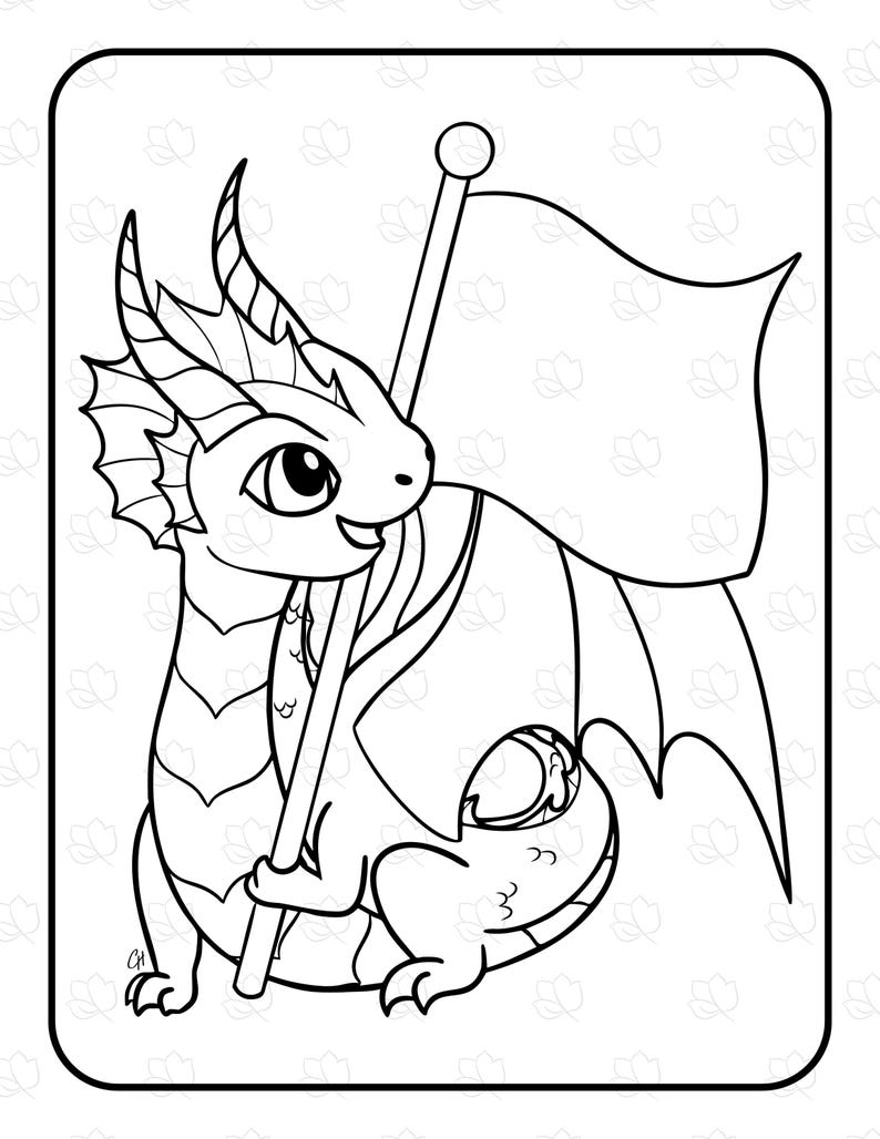 Printable Pride Flag Coloring Page | Dragon Holding Blank Flag ...
