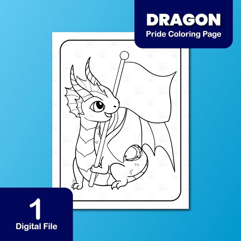 Printable Pride Flag Coloring Page | Dragon Holding Blank Flag ...