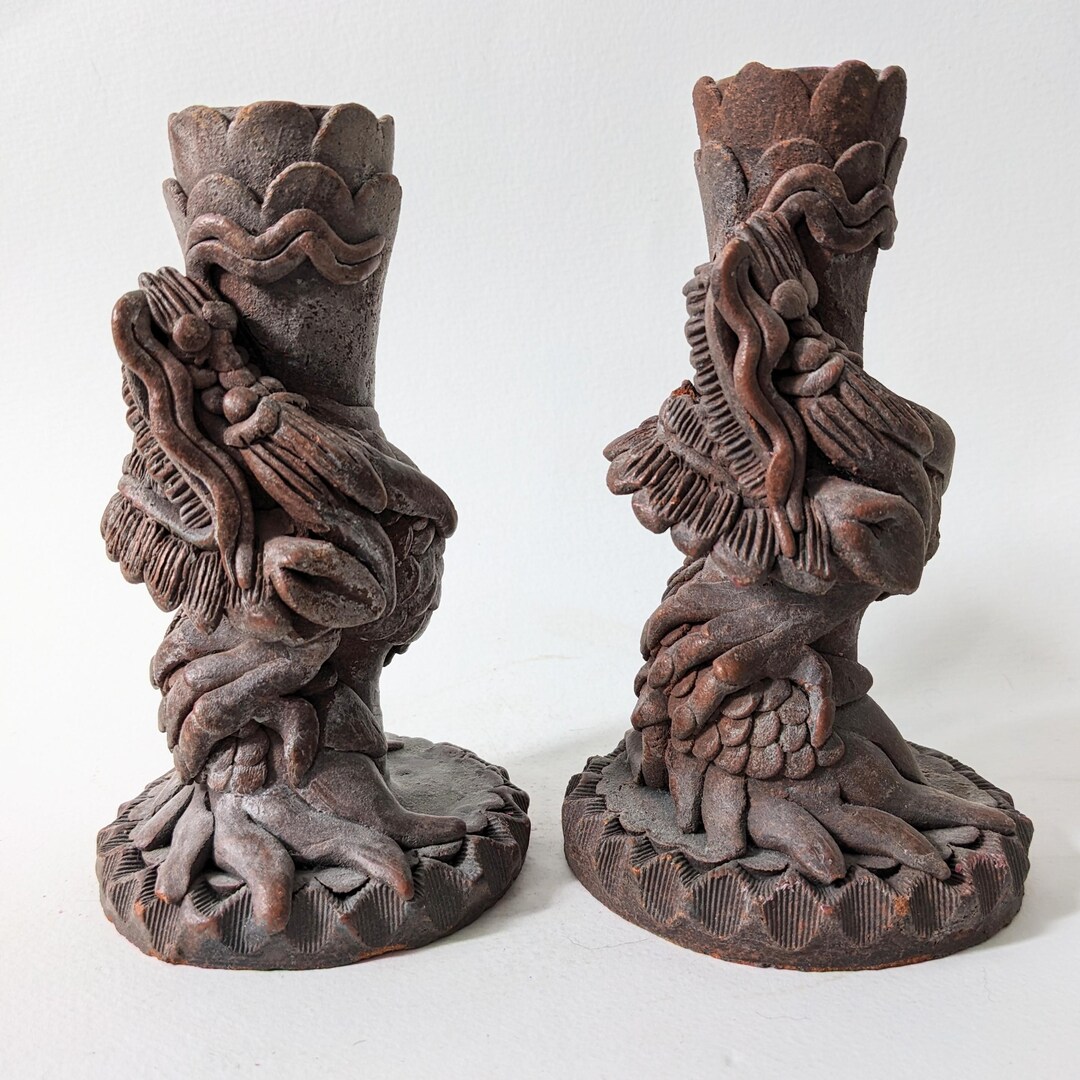 2 Terracotta Dragon Candlestick Holders - Etsy