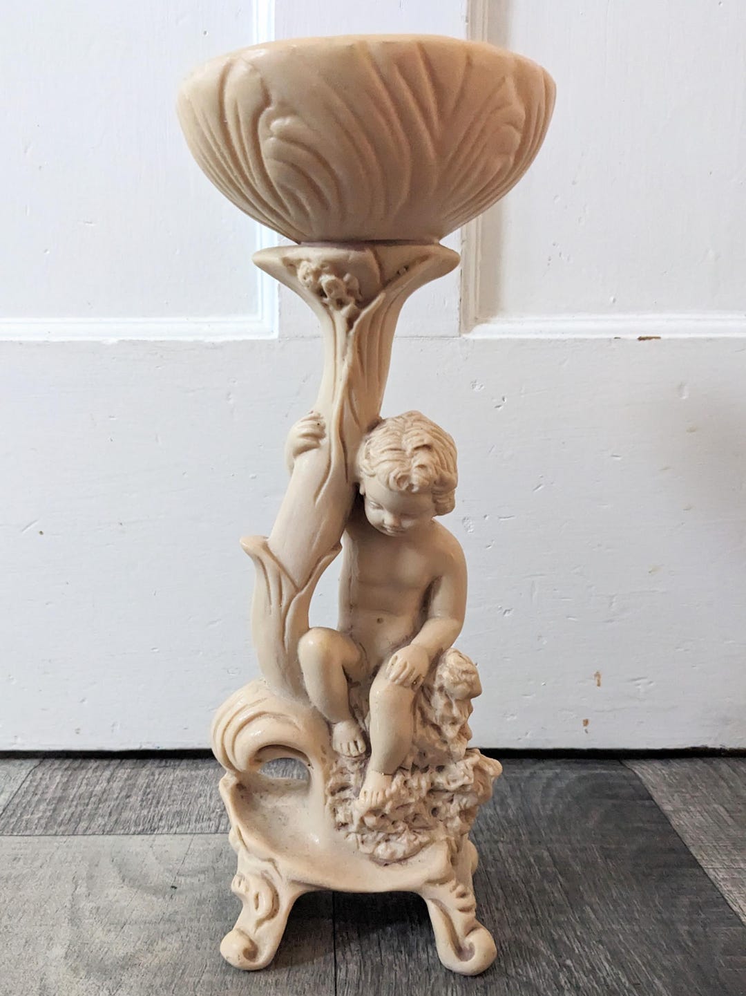 Vintage Alabaster Resin Cherub Candleholder - Etsy