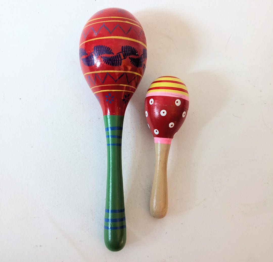 2 Vintage Hand Painted Wooden Maracas - Etsy
