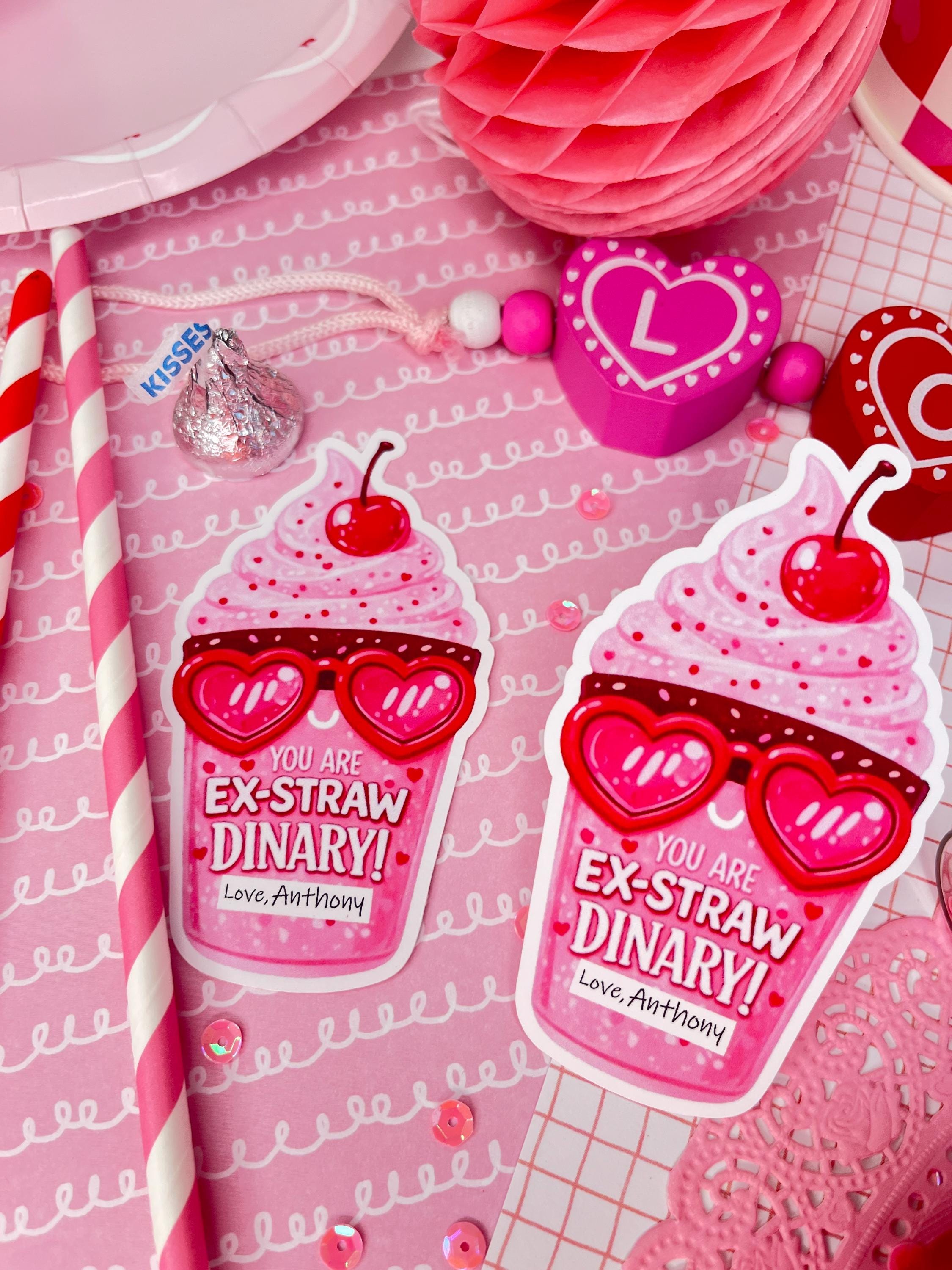 Personalized Valentine Straw Tags for Kids, Classroom Valentine Gift ...