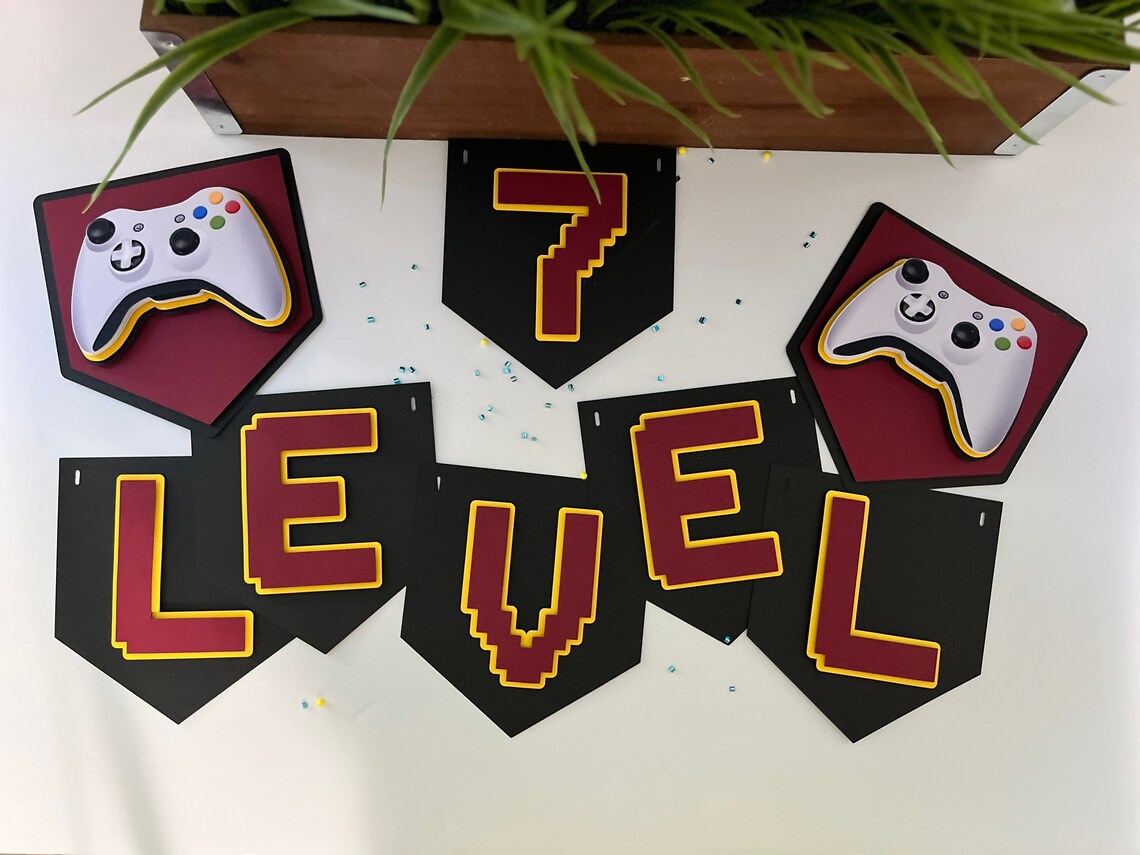 Video Game Theme gamer Birthday Banner Level Age Banner - Etsy