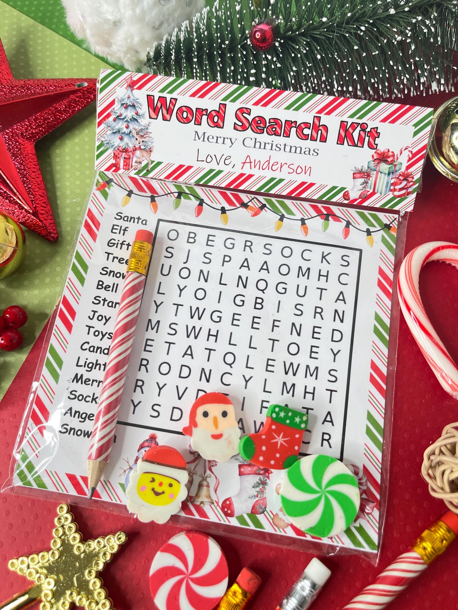 DIY Christmas Word Search Kit – Holiday Pencil & Erasers, Classroom ...