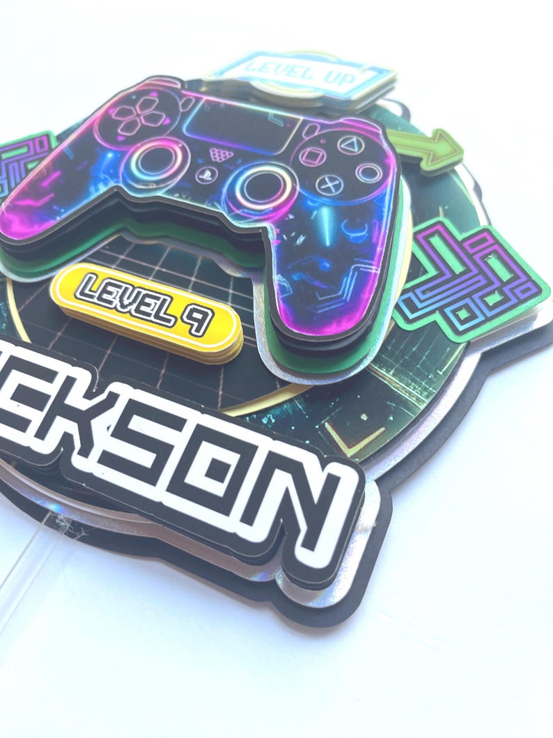 Neon Theme Cake Topper, Neon Gamer Birthday, Neon Gamer Cake Topper ...