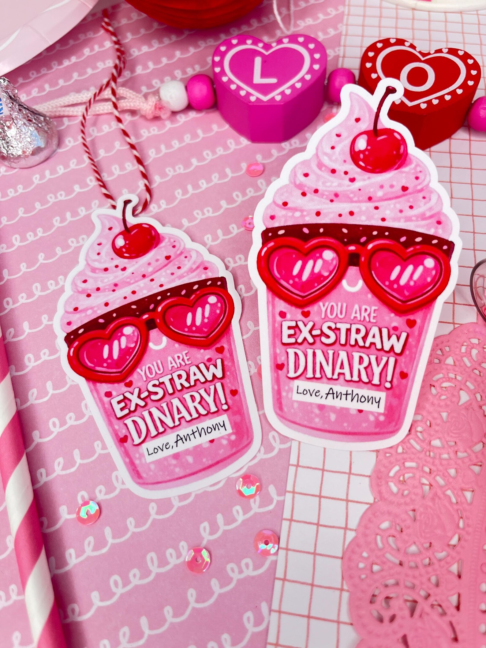 Personalized Valentine Straw Tags for Kids, Classroom Valentine Gift ...