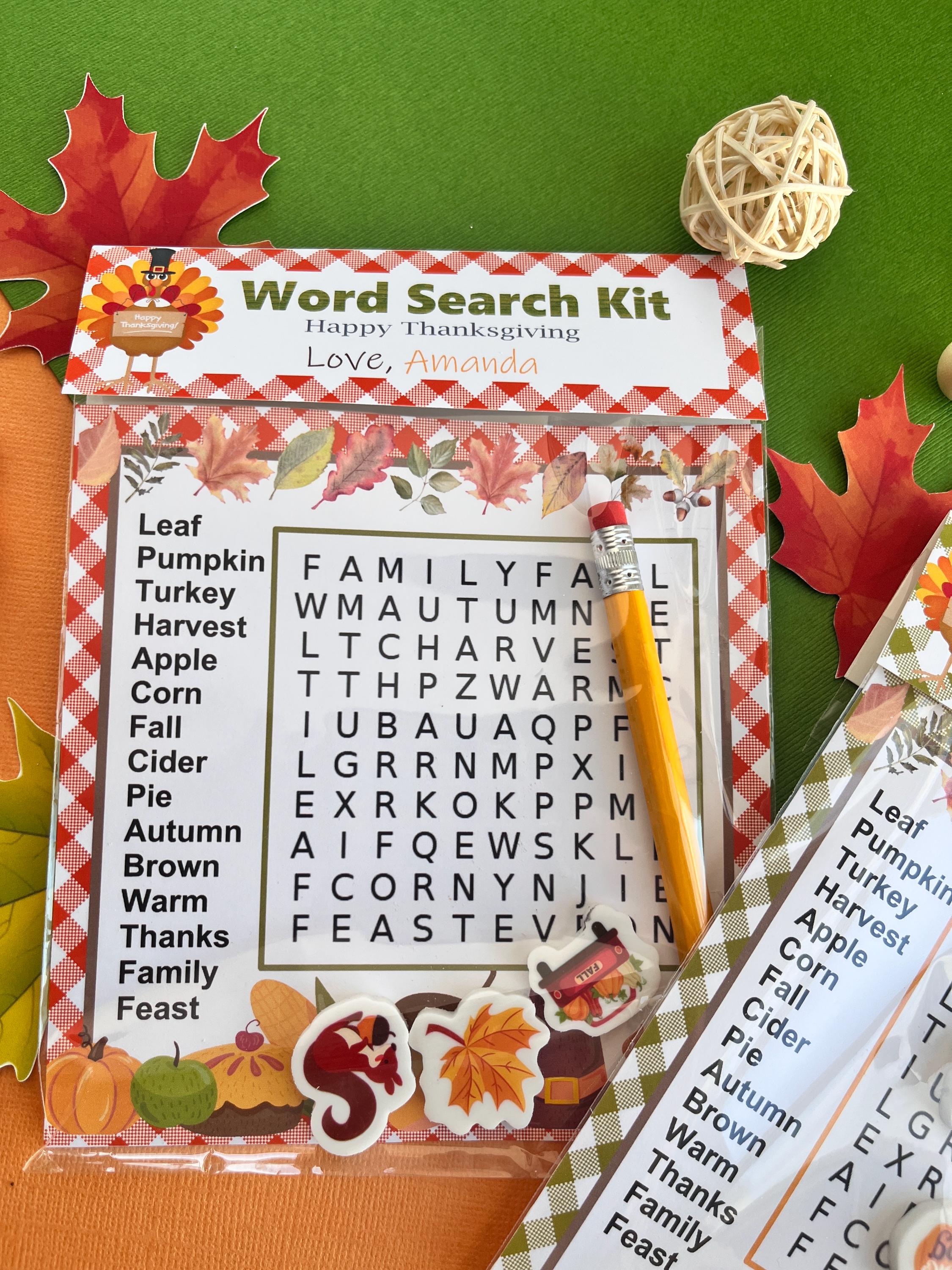 Thanksgiving Word Search Kit, Kids Classroom Favors - Etsy