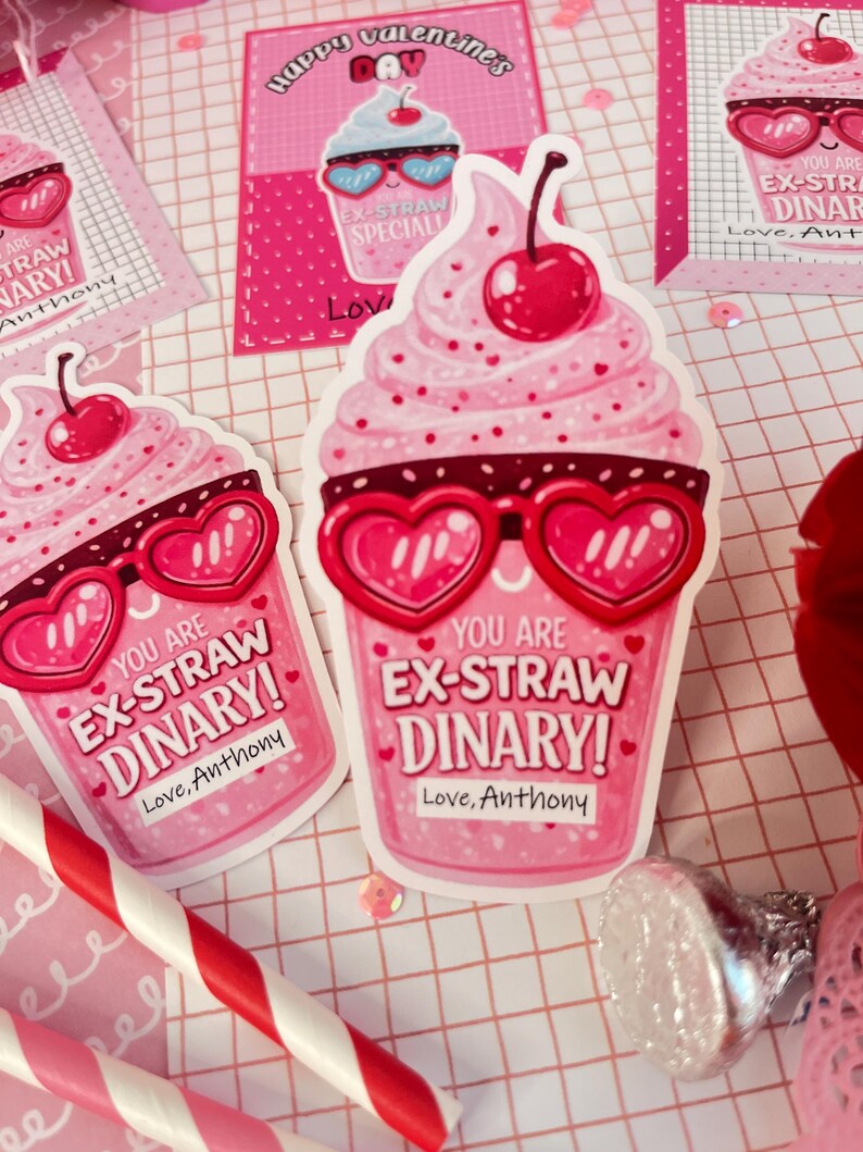Personalized Valentine Straw Tags for Kids, Classroom Valentine Gift ...