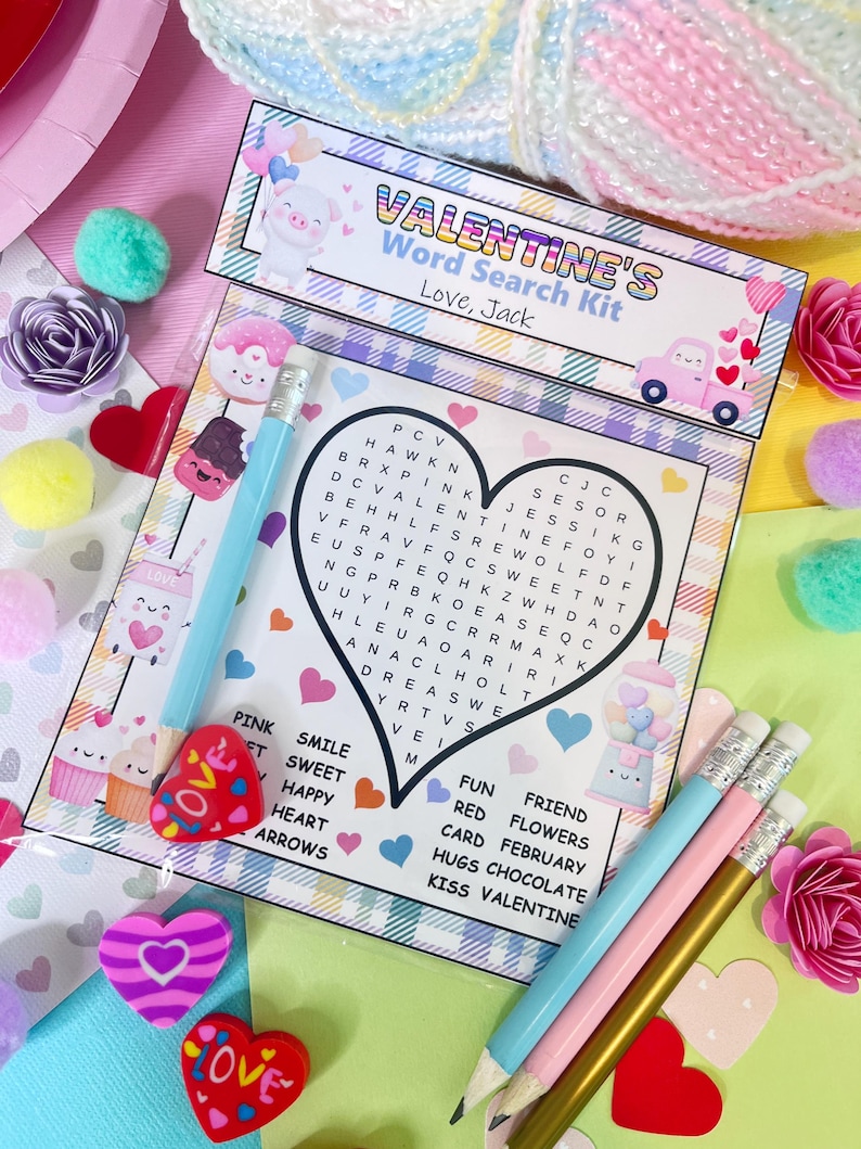 Personalized Valentine Word Search Kit for Kids, Non-candy Classroom ...