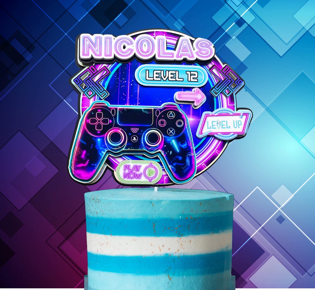 Neon Theme Cake Topper, Neon Gamer Birthday, Neon Gamer Cake Topper ...