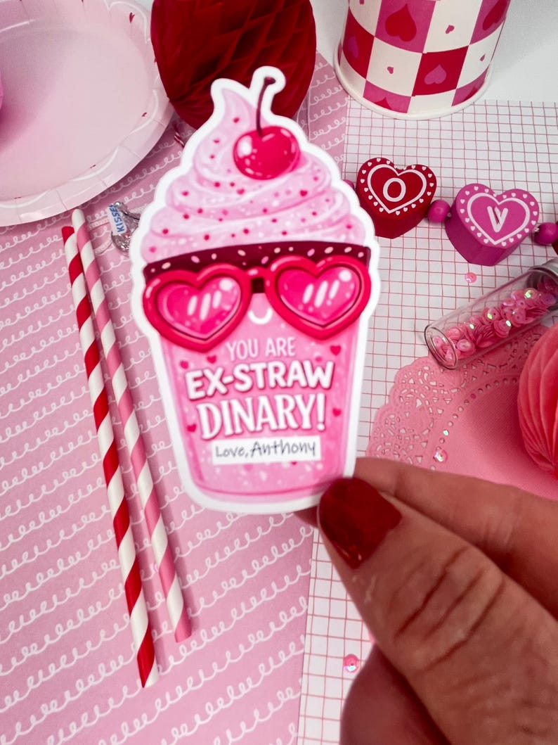Personalized Valentine Straw Tags for Kids, Classroom Valentine Gift ...