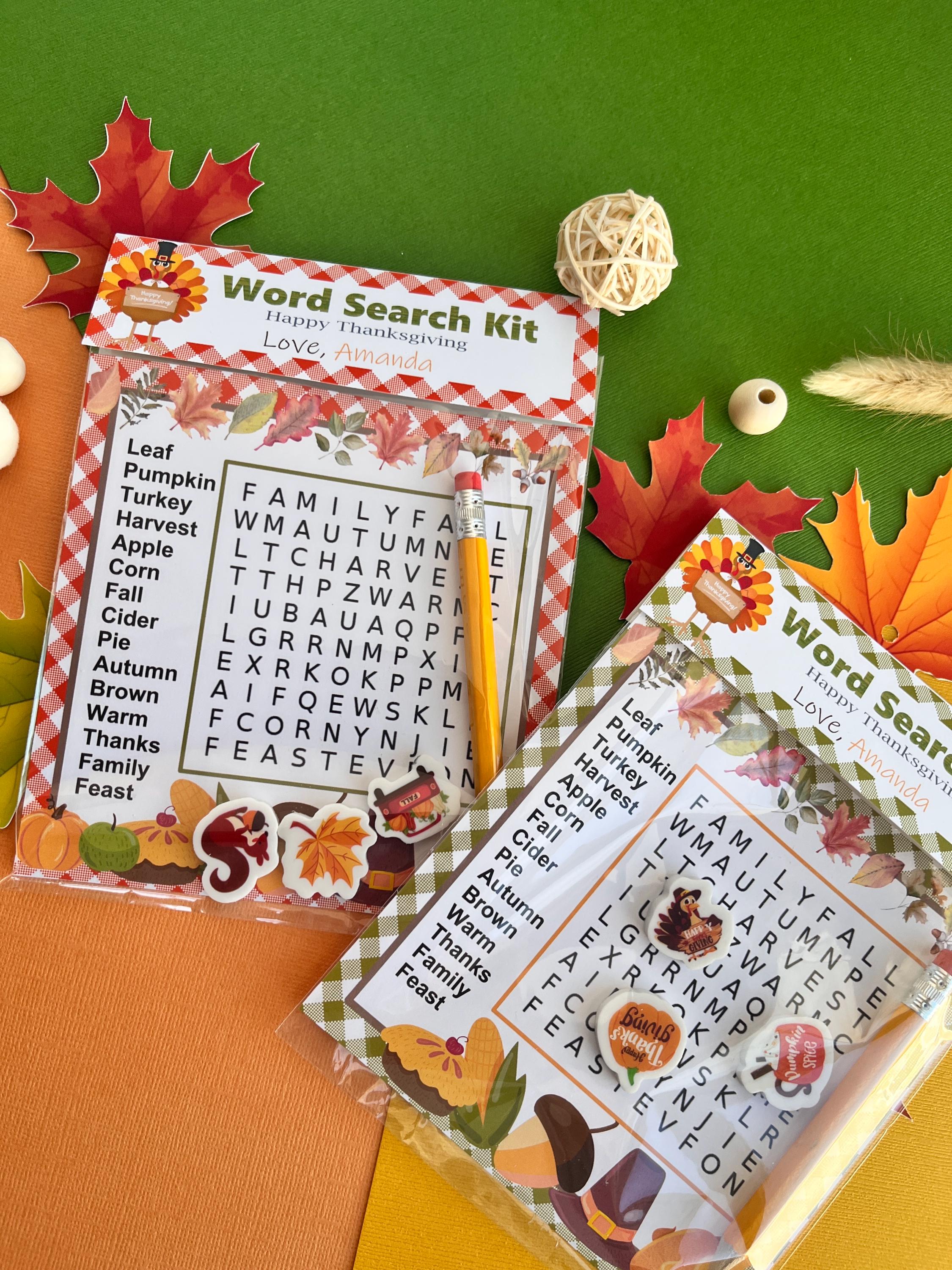 Thanksgiving Word Search Kit, Kids Classroom Favors - Etsy