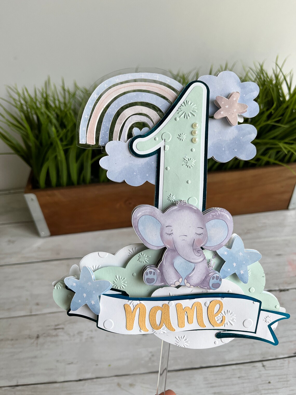 One Cake Topper Elephant Cake Topper One Party Topper Blue - Etsy