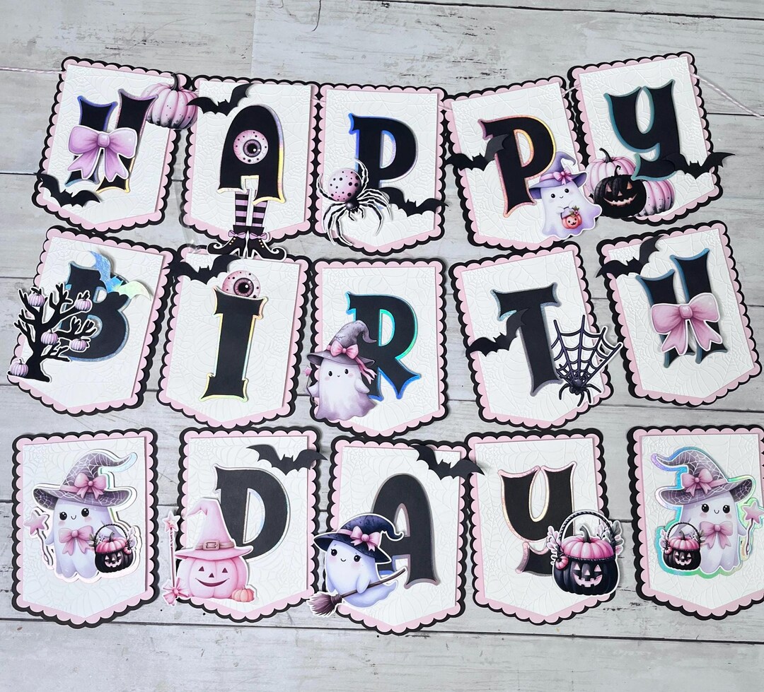 Pink Halloween Birthday Banner, Pink Halloween Theme, Halloween Party ...