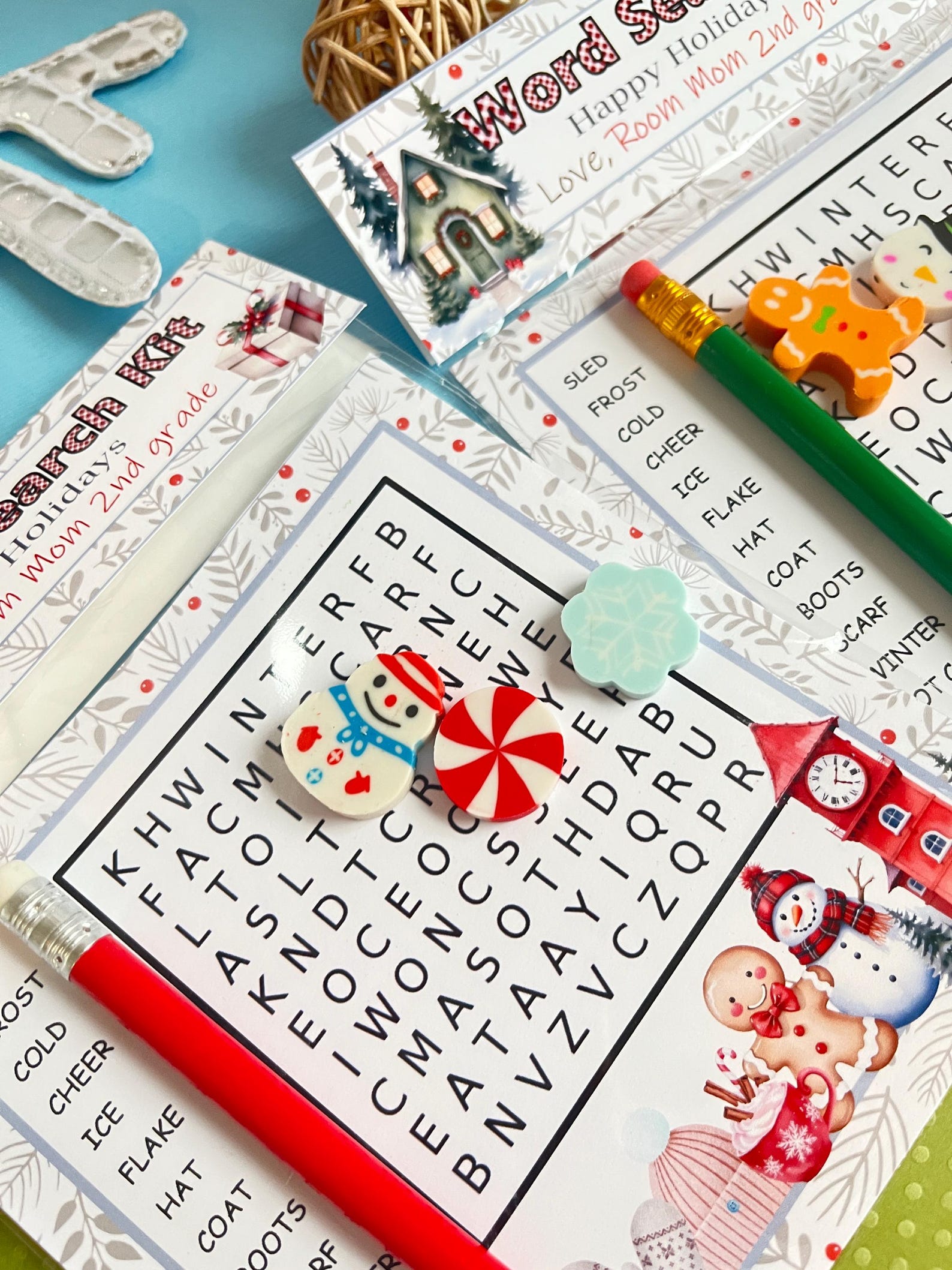 DIY Winter Word Search Kit – Holiday Pencil & Erasers, Classroom Favors ...