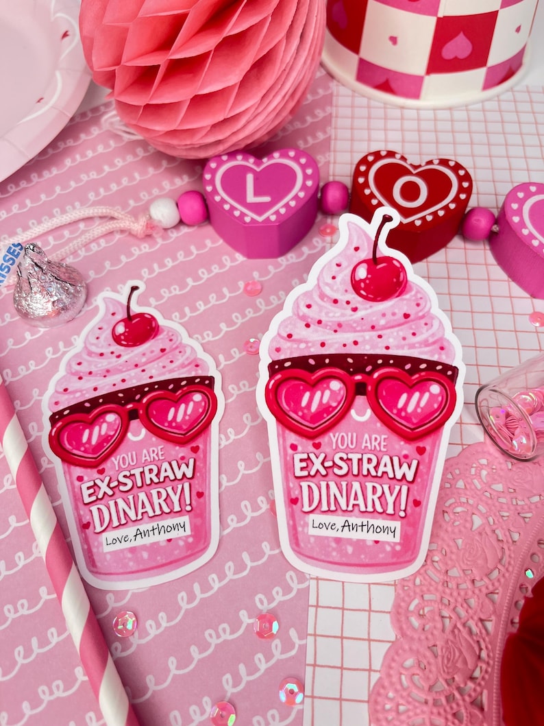 Personalized Valentine Straw Tags for Kids, Classroom Valentine Gift ...
