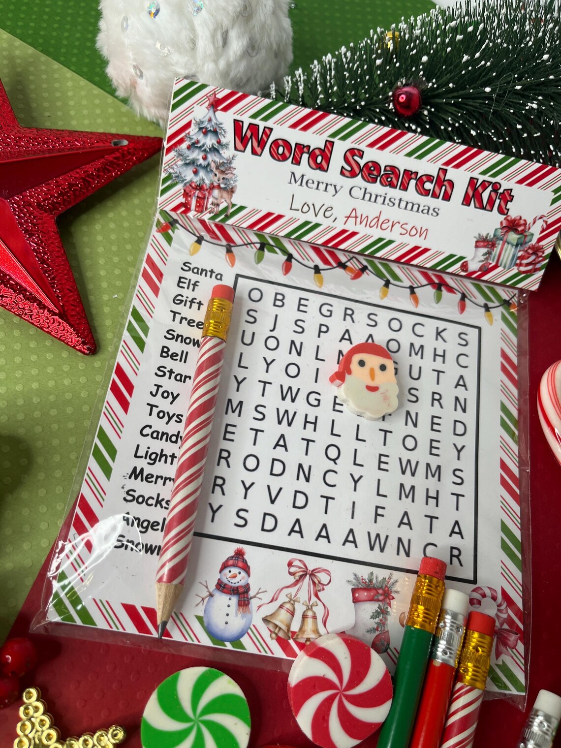 DIY Christmas Word Search Kit – Holiday Pencil & Erasers, Classroom ...