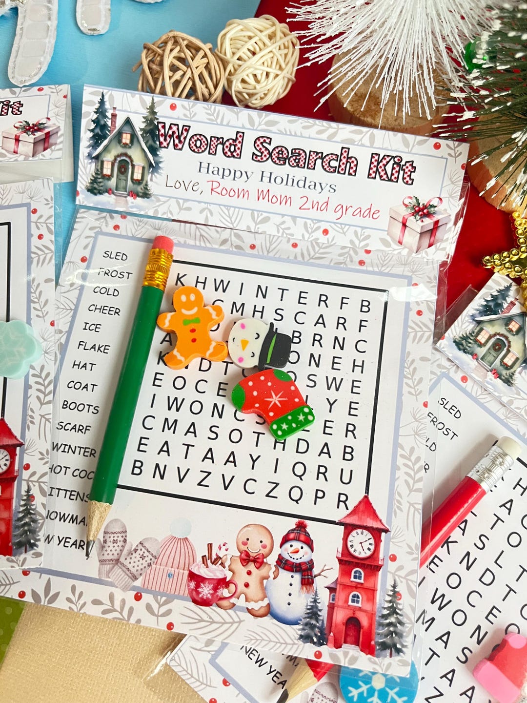 DIY Winter Word Search Kit – Holiday Pencil & Erasers, Classroom Favors ...