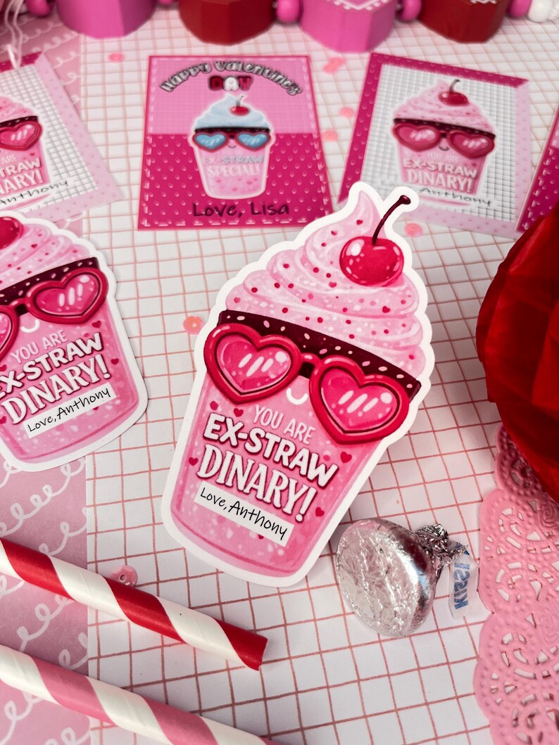 Personalized Valentine Straw Tags for Kids, Classroom Valentine Gift ...