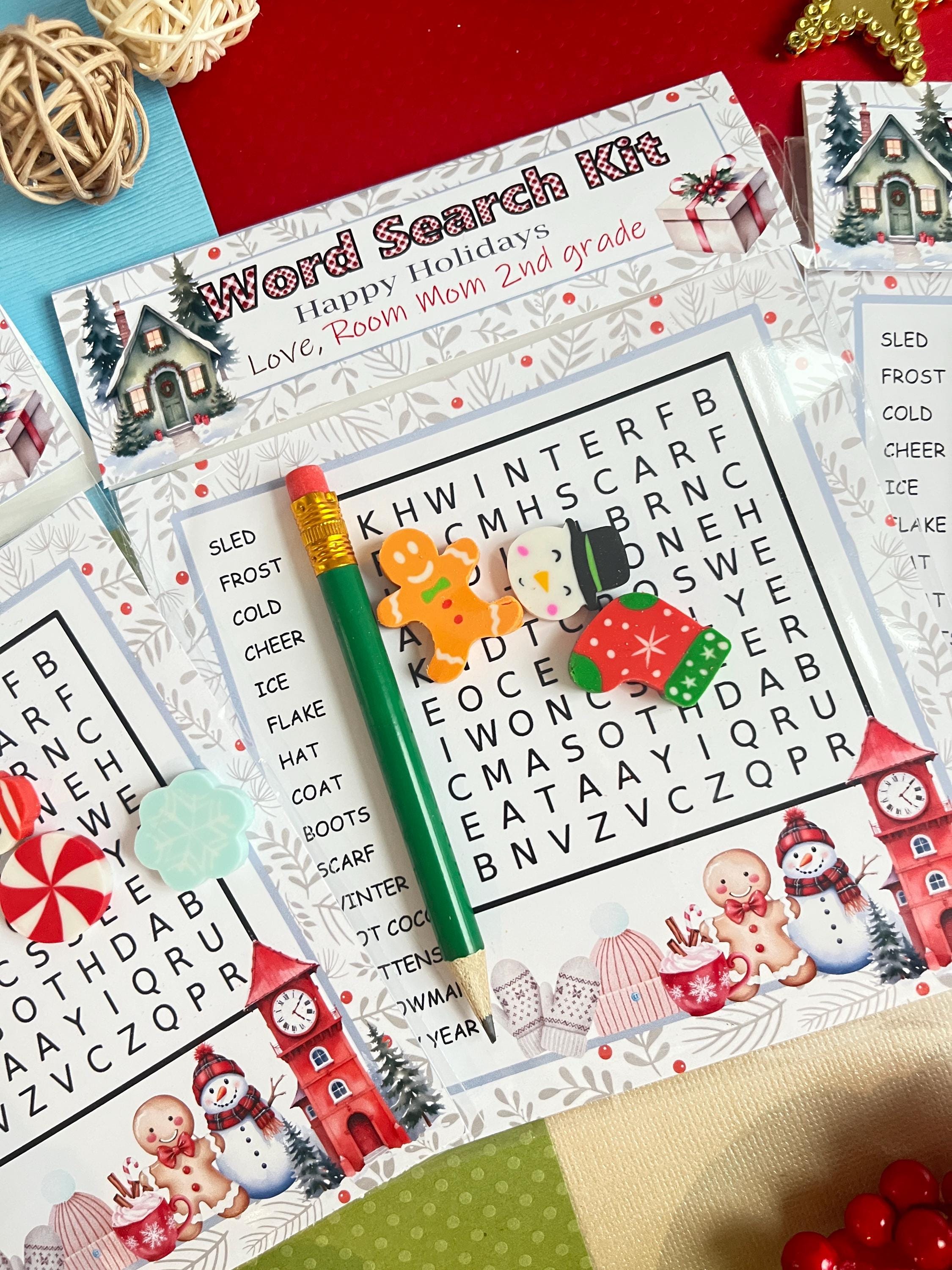 DIY Winter Word Search Kit – Holiday Pencil & Erasers, Classroom Favors ...