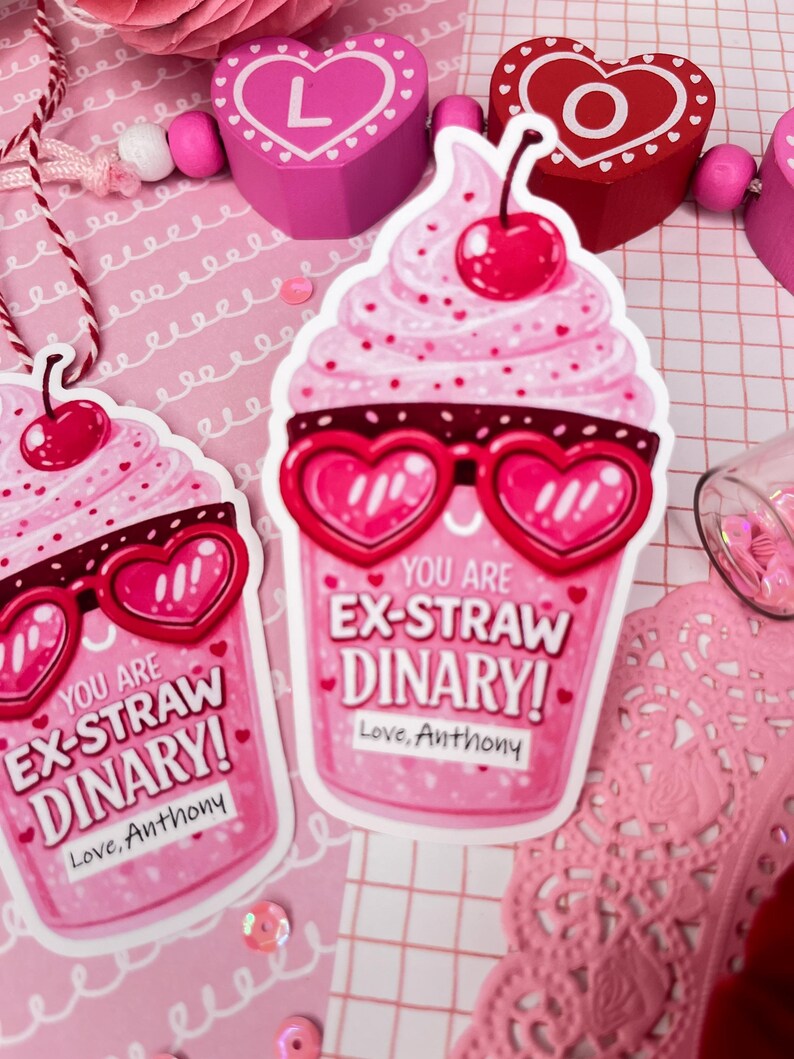 Personalized Valentine Straw Tags for Kids, Classroom Valentine Gift ...