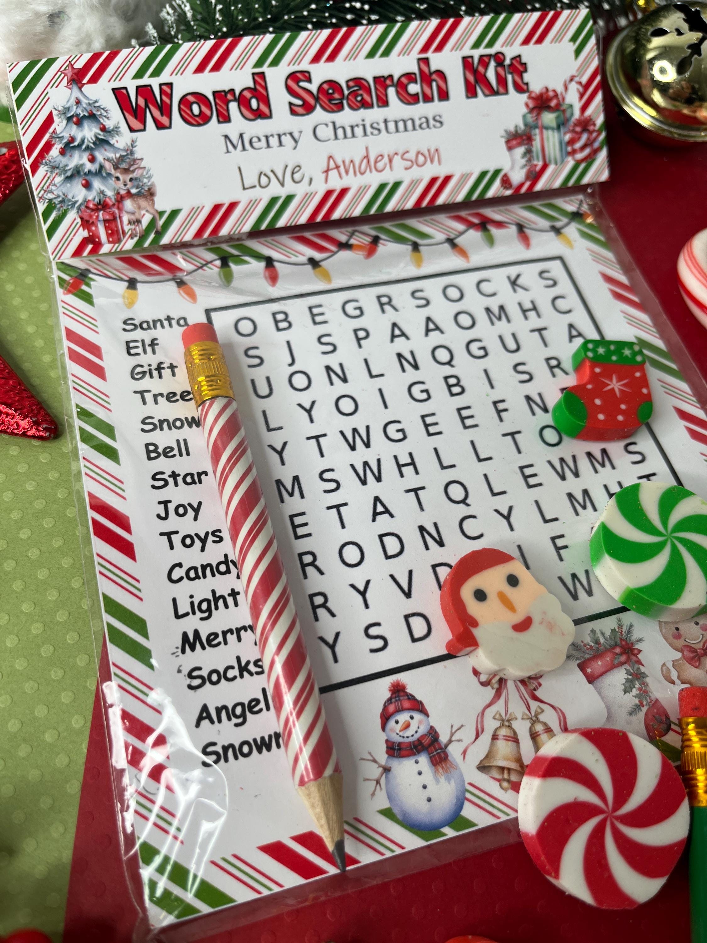 DIY Christmas Word Search Kit – Holiday Pencil & Erasers, Classroom ...