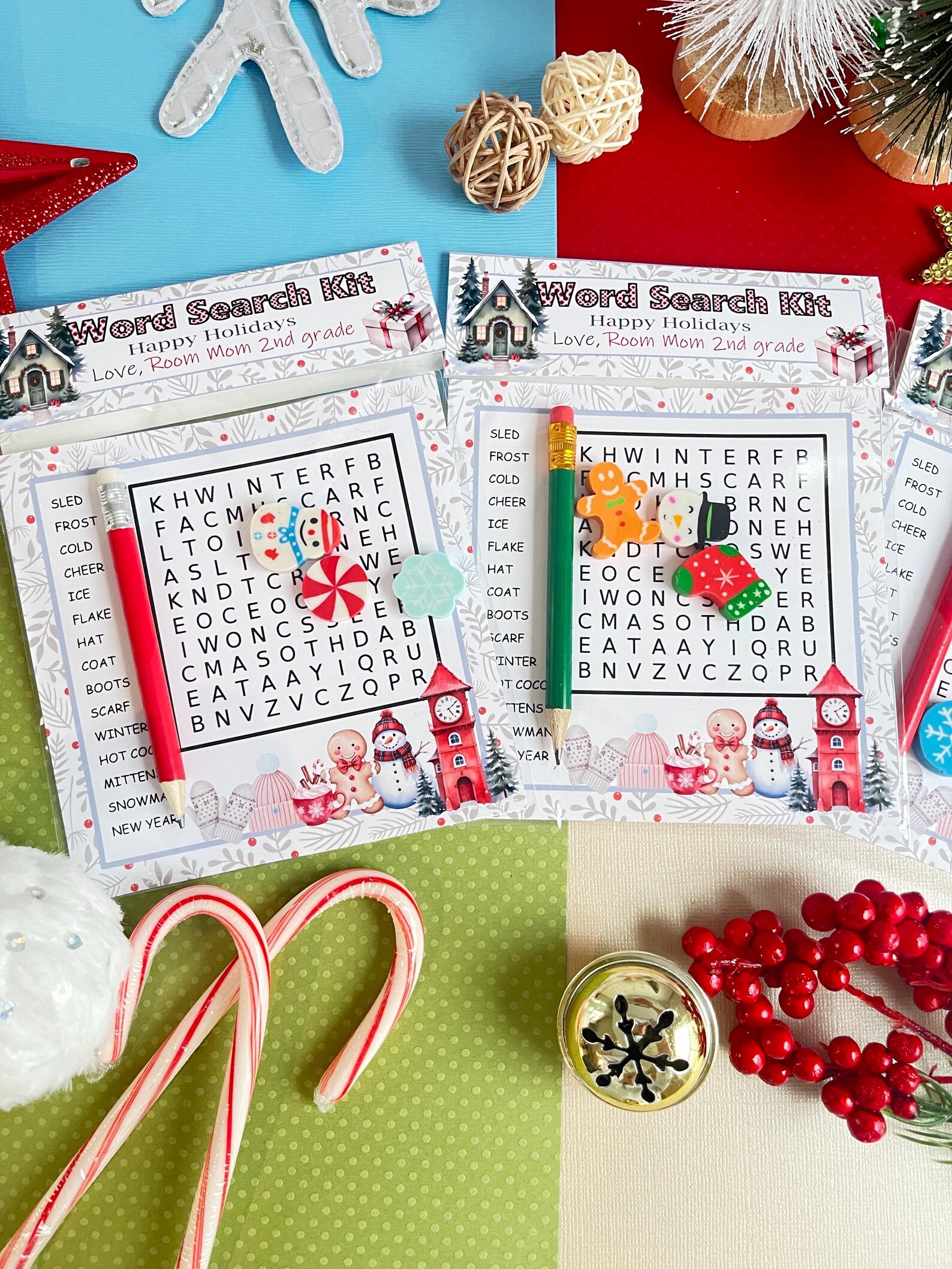 DIY Winter Word Search Kit – Holiday Pencil & Erasers, Classroom Favors ...