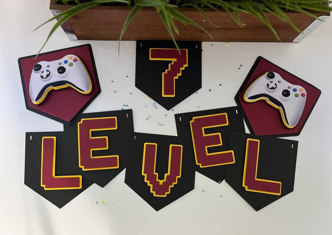 Video Game Theme gamer Birthday Banner Level Age Banner - Etsy