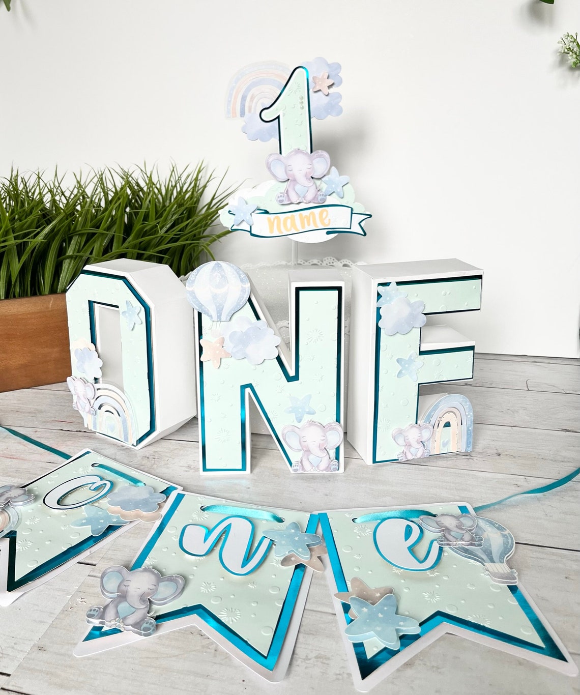 One Cake Topper Elephant Cake Topper One Party Topper Blue | Etsy