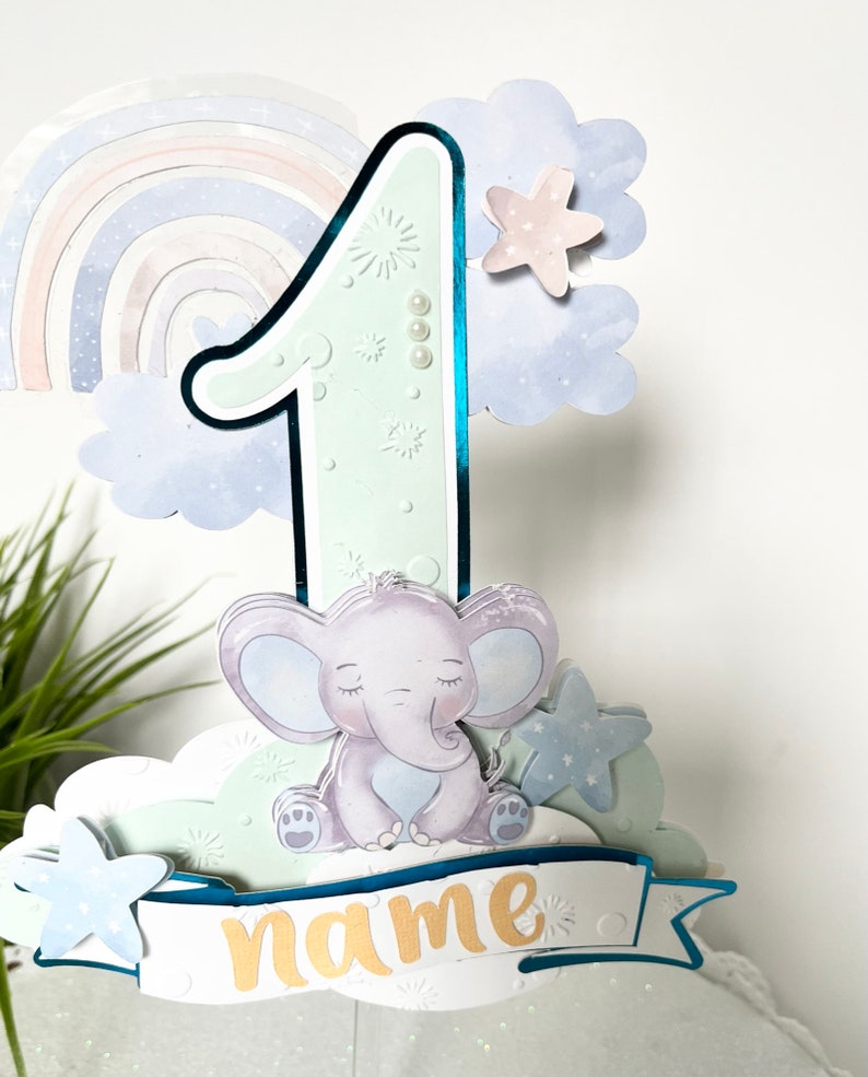One Cake Topper Elephant Cake Topper One Party Topper Blue | Etsy