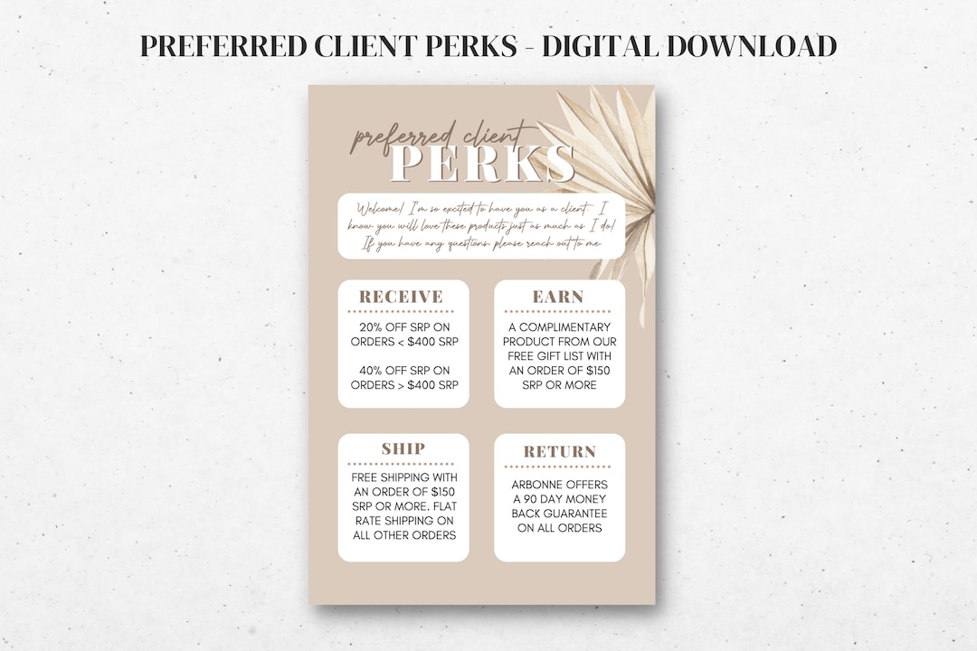 Arbonne Preferred Client Perks Welcome Card | 4" X 6" | Digital ...