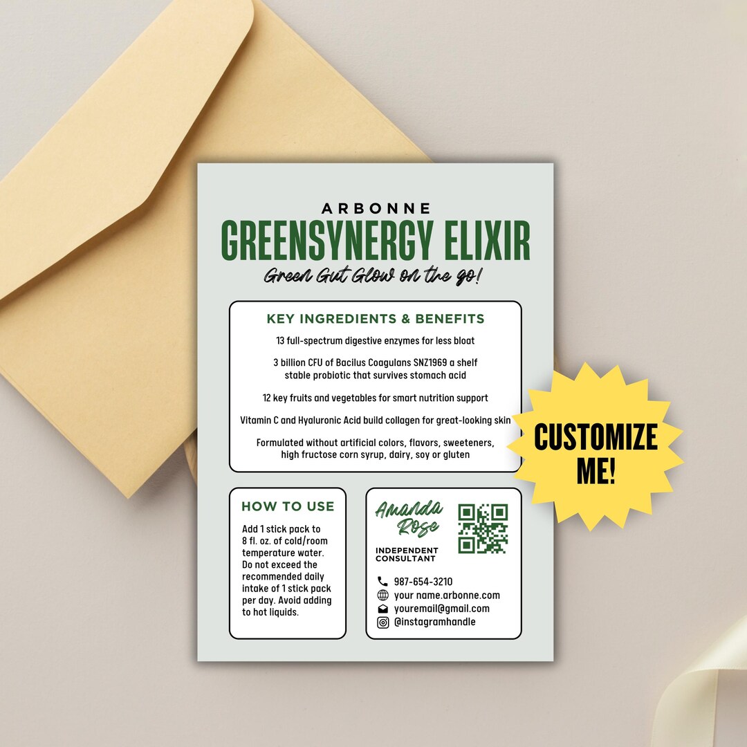Arbonne Personalized Greensynergy Elixir Card | 5x7 Inch | Digital ...